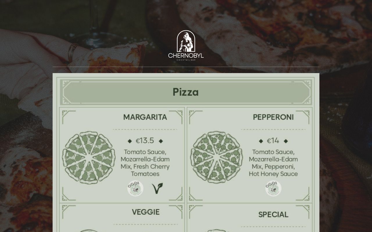 Chernobyl Bar Food Menu